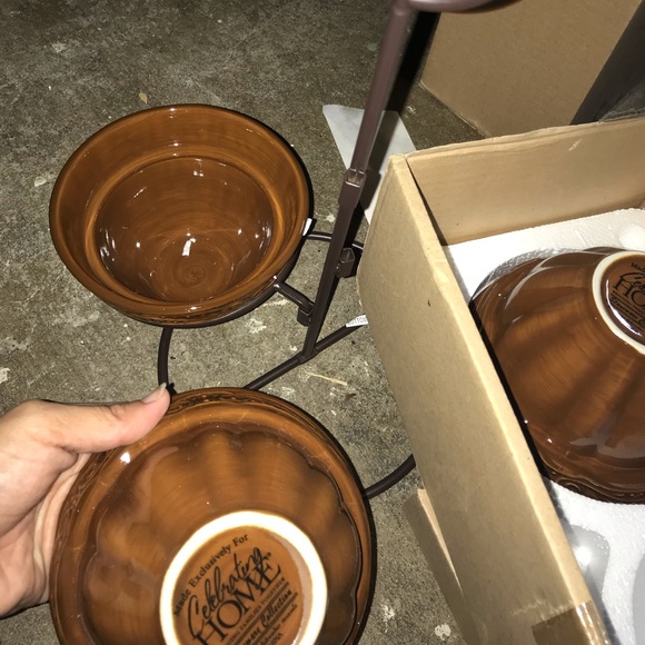 Other | Brown Salsa Bowls Of 3 And Metal Stand | Poshmark